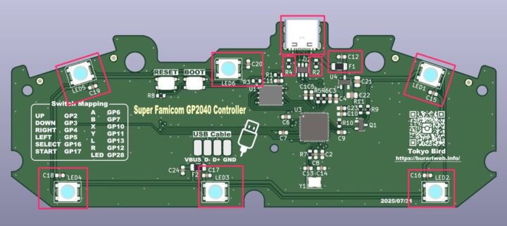 【自作基板 / 電子工作】GP2040-CEを使ったスーファミコントローラーUSBゲームパッド化基板&カスタムケースの製作！[パーツの実装 – 動作確認] | ぶらり＠web走り書き